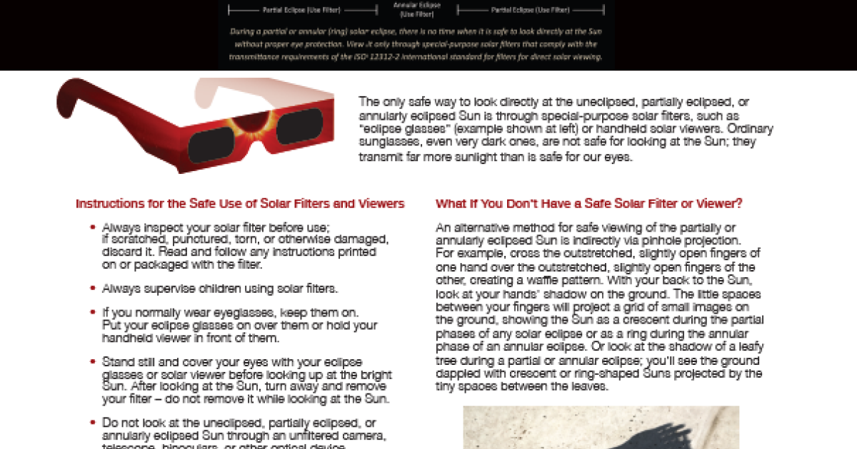 Eclipse Viewing Safety Flyer (NASA) | Bureau of Land Management